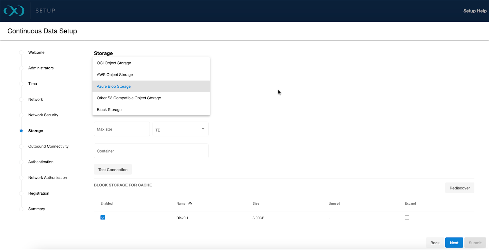 Azure object storage setup