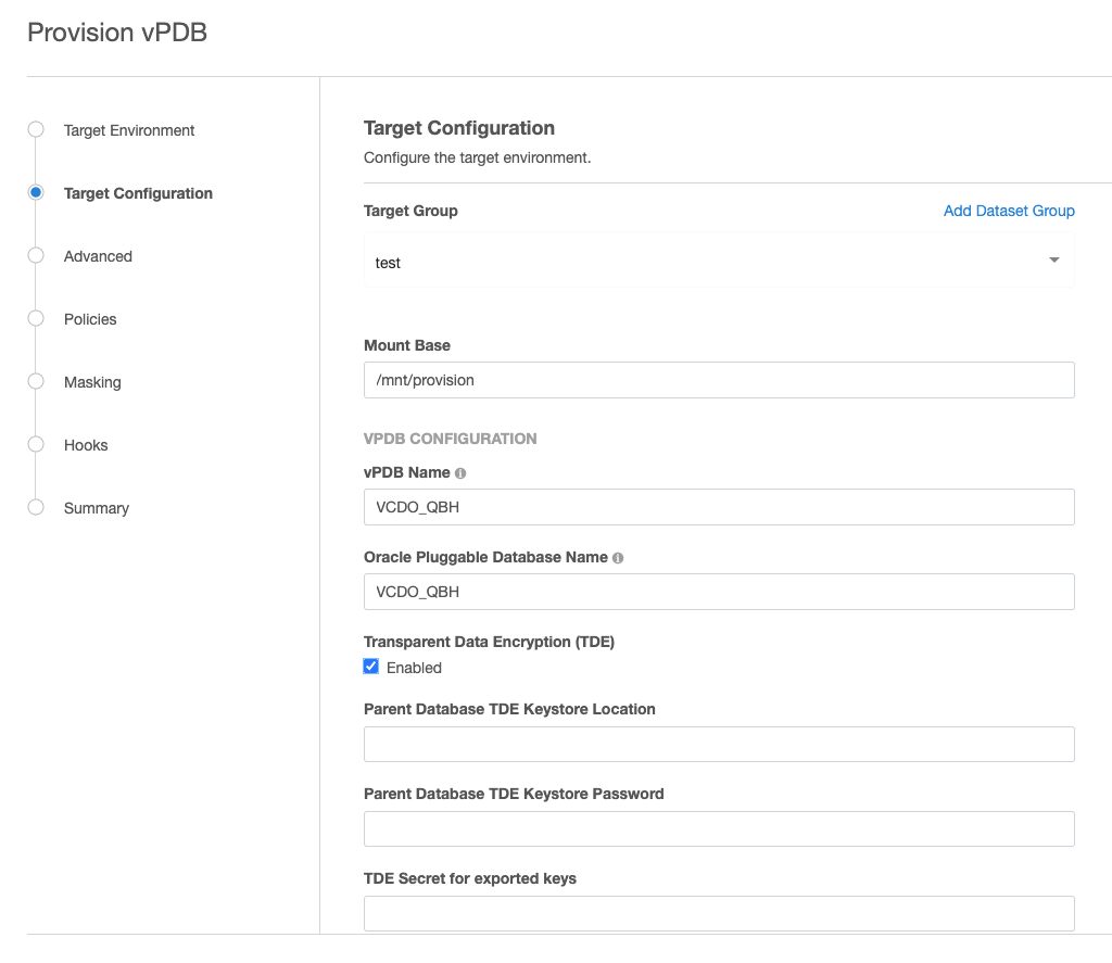 Provisioning a TDE software keystore based vPDB